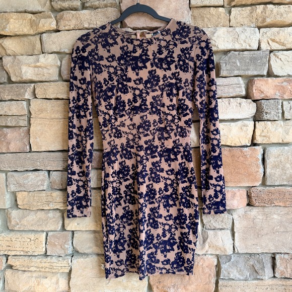 Windsor | Dresses | Windsor Mesh Sheer Floral Velvet Burnout Long Slv ...
